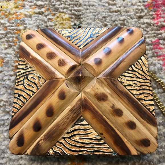 Vintage | Bags | Vintage Boho Wood Square Long Crossbody Purse Bag ...